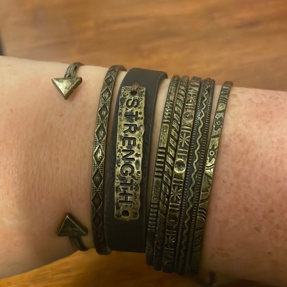 Jewelry | Multi Bracelet Set With Hammered Finished And Leather Accents ...